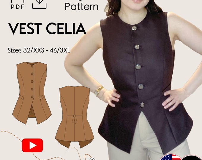 Fitted Vest Digital PDF Sewing Pattern // US Size 00-14 // Instant ...