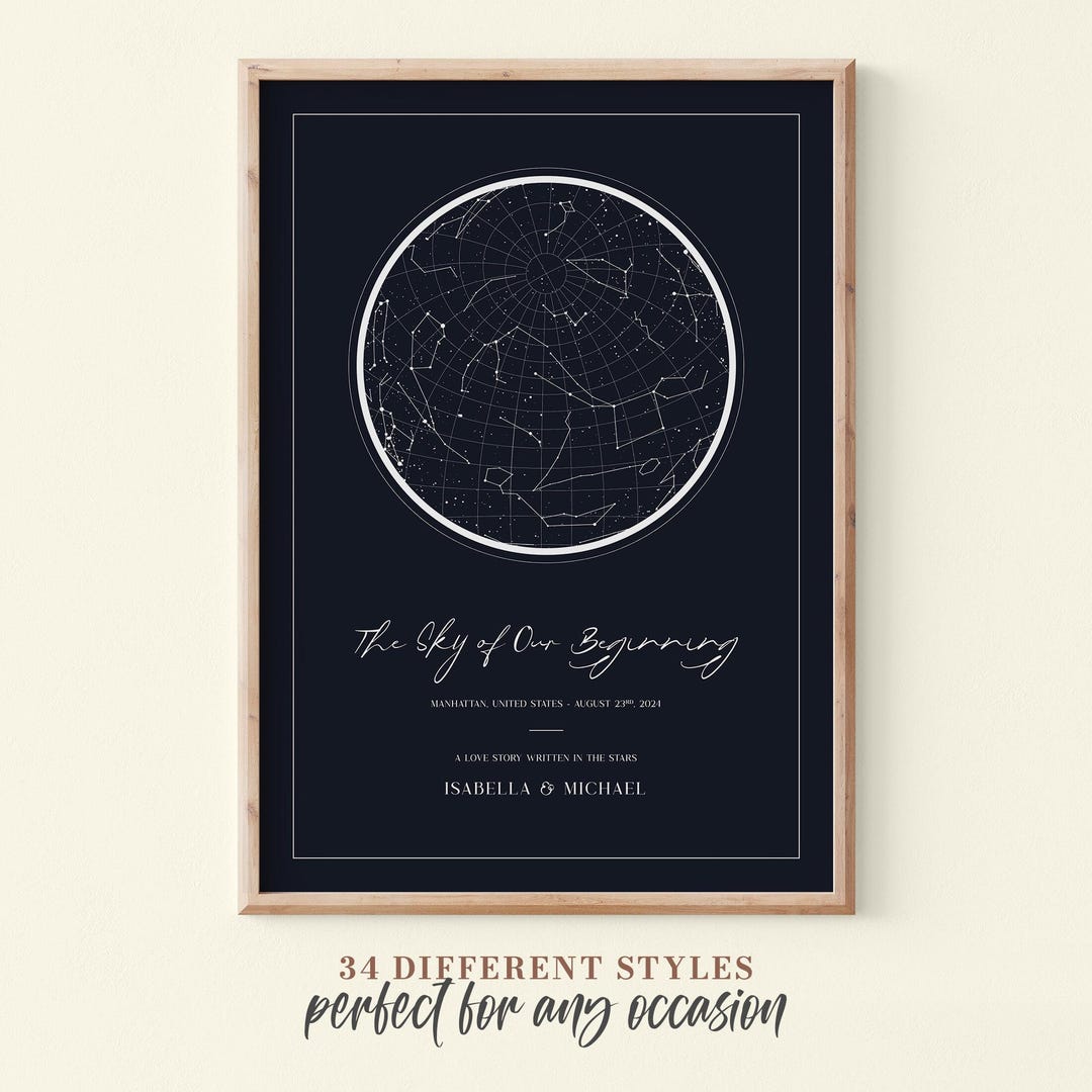 Star Map by Date, Custom Star Map, Constellation Map, Star Map Print ...