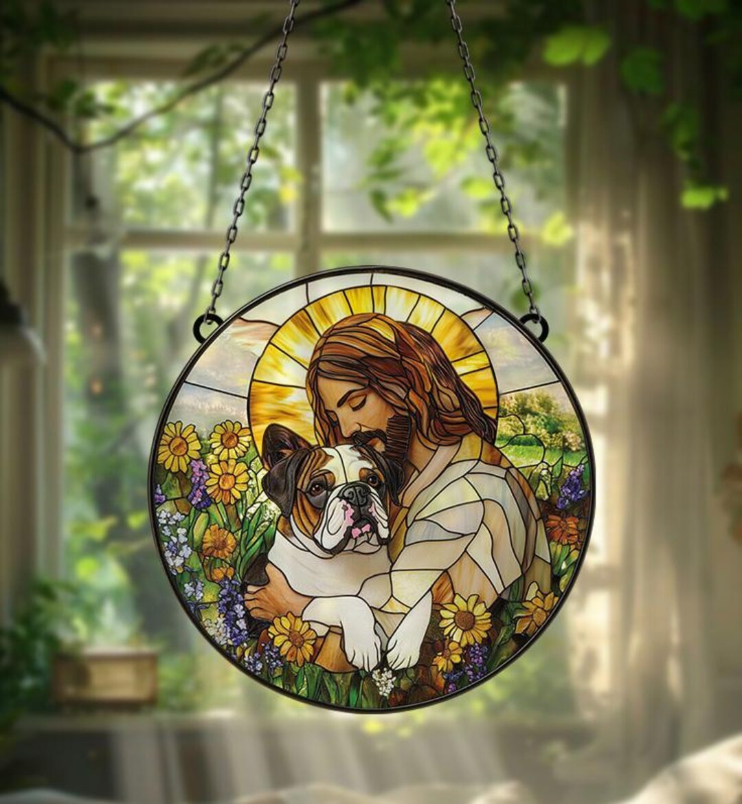 Jesus Christ Hugging Rabbit Stained Glass Suncatcher | Jesus Christ Art ...