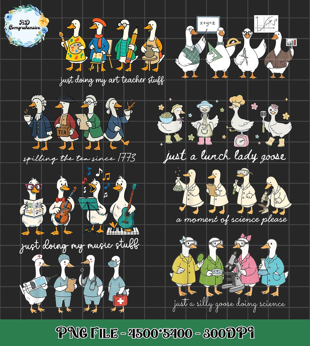 Silly Goose School Staff Bundle PNG, Cute Geese Clipart, Art Math ...
