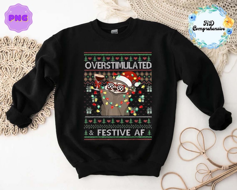 Christmas Racoon Espresso Martini Ugly Christmas Sweater Design Png ...