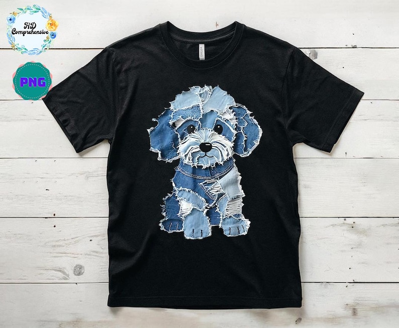 Cute Poodle Dog Pattern Denim Patchwork PNG, Cute Fabric Dog Clipart ...