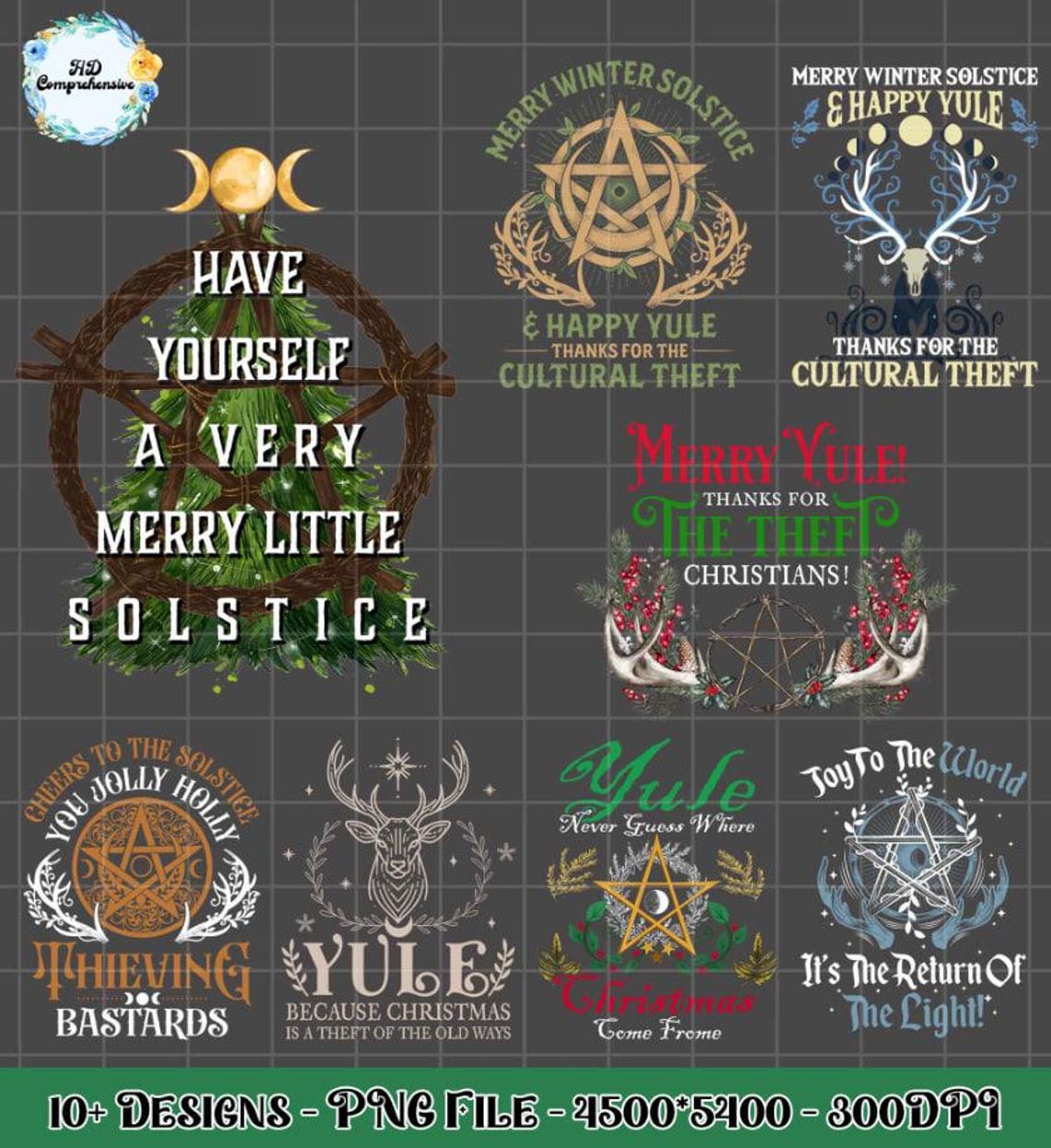 Yule Winter Solstice 10++ Bundle PNG, Wheel of the Year, Wicca Pagan ...