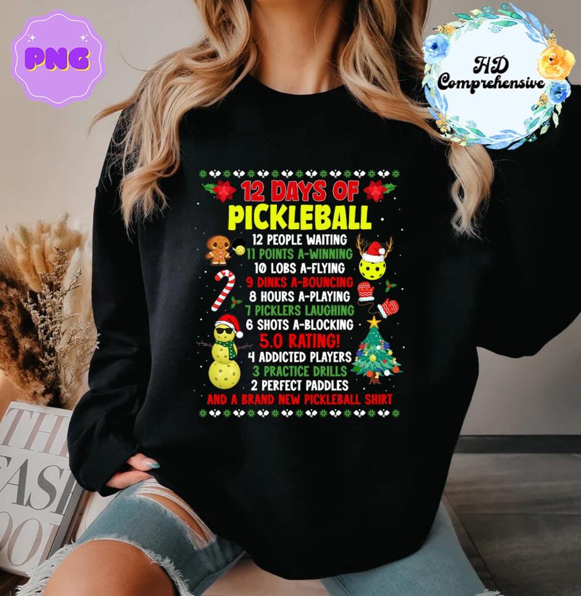 Christmas 12 Days of Pickleball PNG: Holiday Player Design (digital ...
