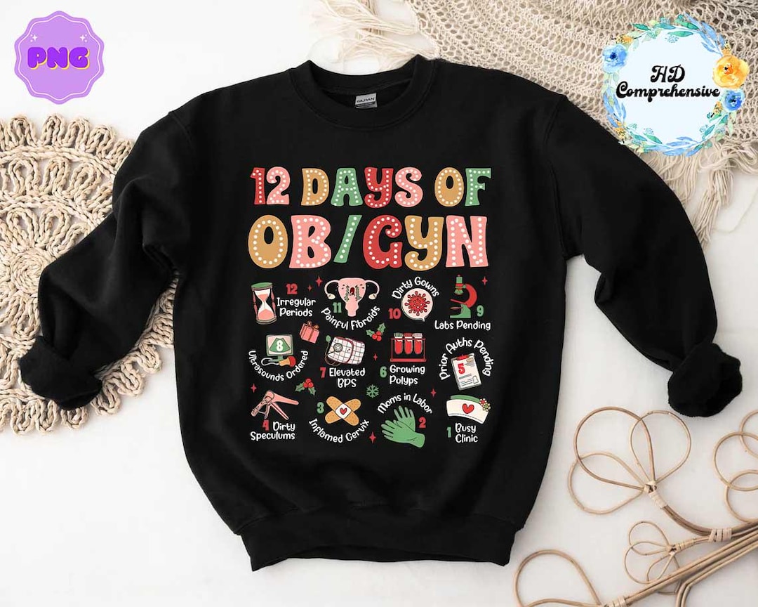 Christmas 12 Days of OBGYN PNG, Gynecology Tee Design (digital Download ...