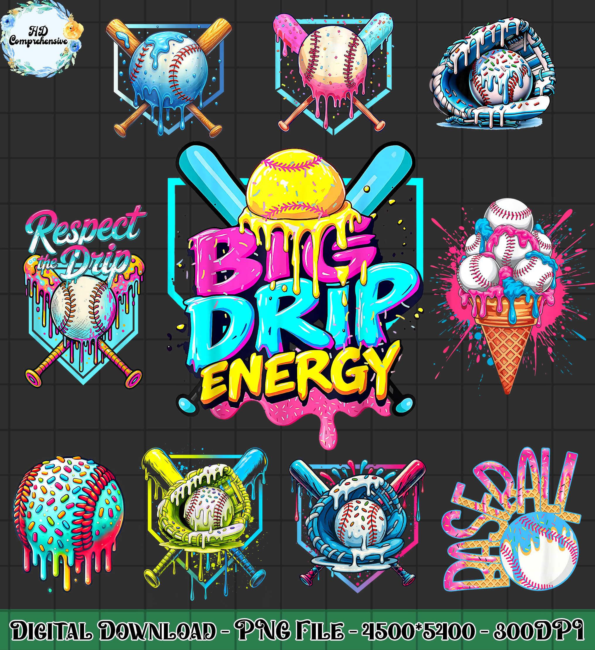 Dripping Baseball PNG Bundle: Ice Cream Cone, Glove Designs (digital ...