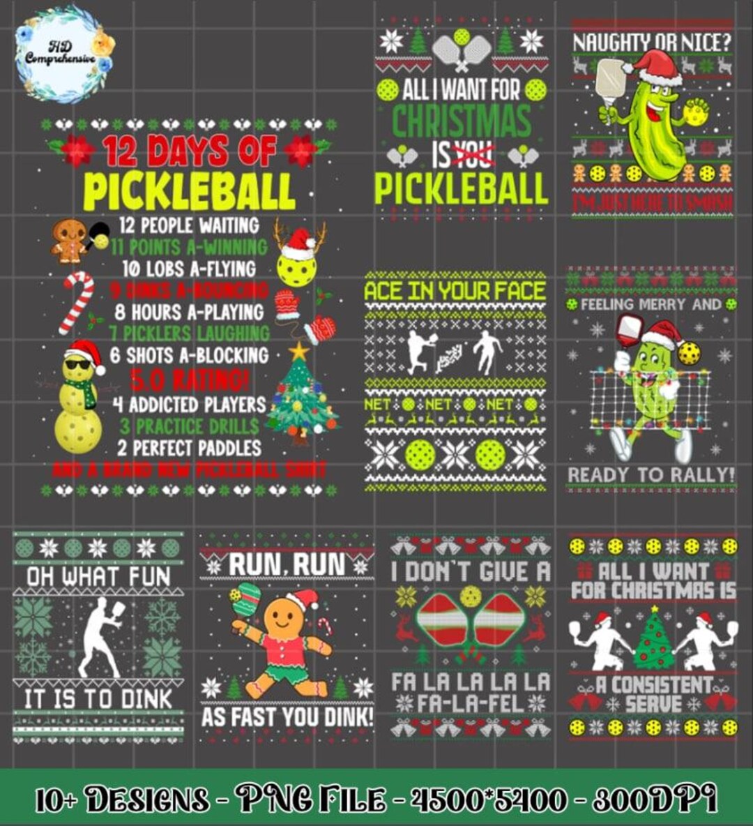 Pickleball Christmas Tree PNG Bundle, Holiday Designs (digital Download ...