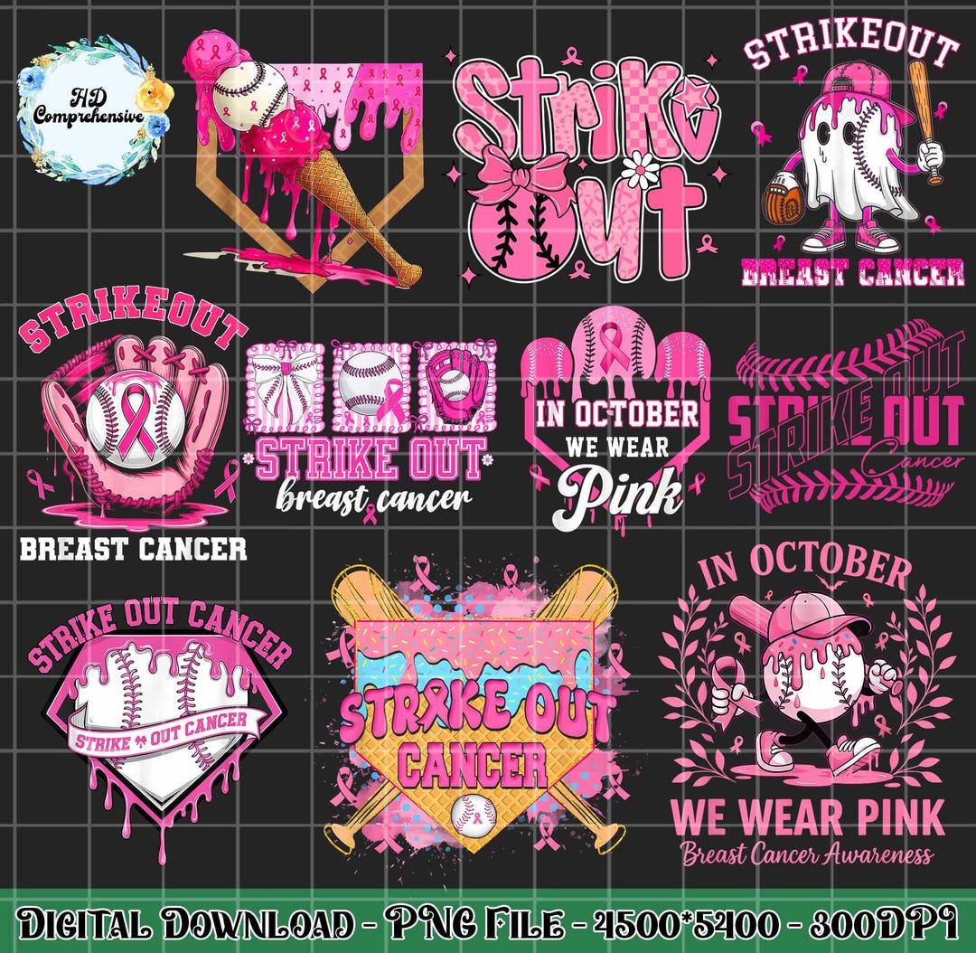 Breast Cancer Awareness Baseball PNG Bundle: Pink Out Warrior (digital ...