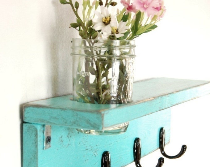 VASE Wood Wall Hook Shelf AQUA - Etsy