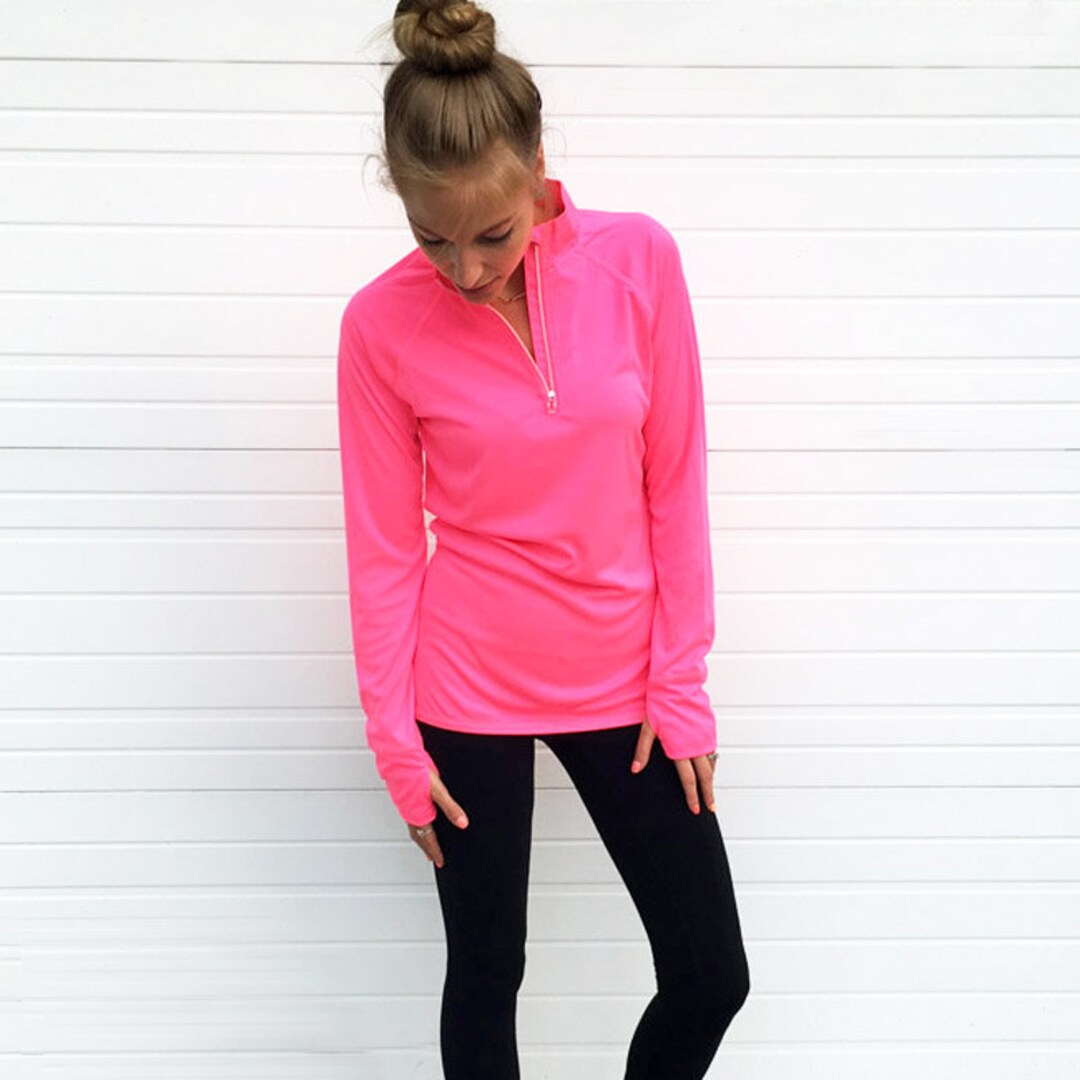 Women's 1/4 Sport Zip Jacket Thumb Hole Lightweight Fashion Zipper ...