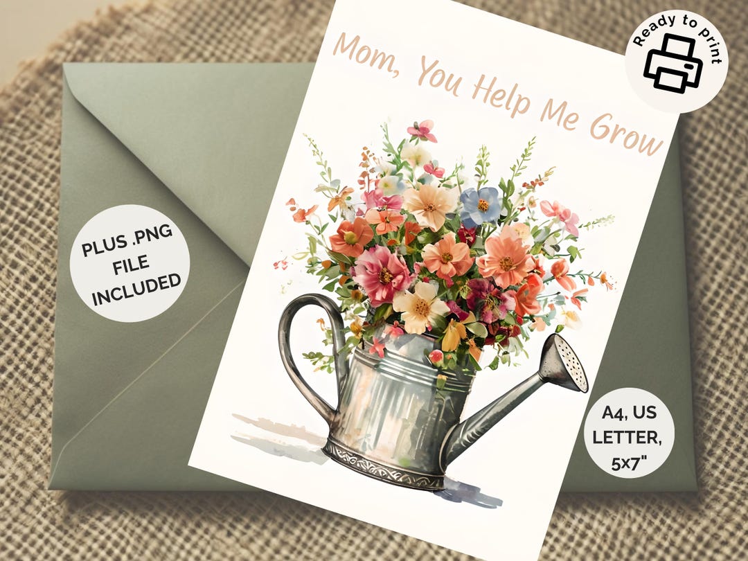 Printable Mother’s Day Greeting Card – Watering Can With Flowers ...