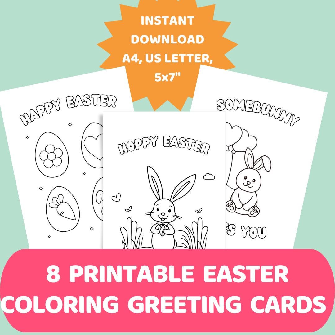 Printable Easter Coloring Greeting Cards | 8 Cute & Easy DYI Easter ...