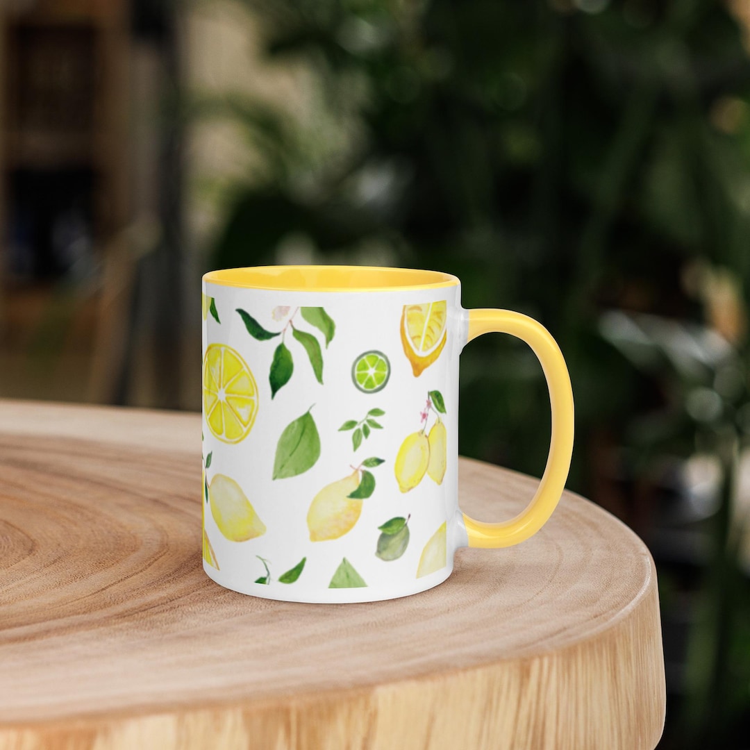 Mug With Color Inside Hot Cup Lemon Shaped Yellowish Lemon Greenish ...