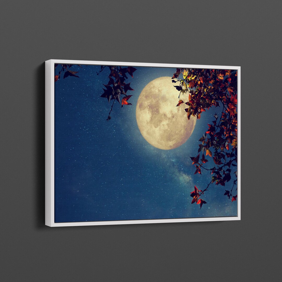 Full Moon Wall Art, Night Sky Canvas, Moon Retro Style Decor Art, Milky ...