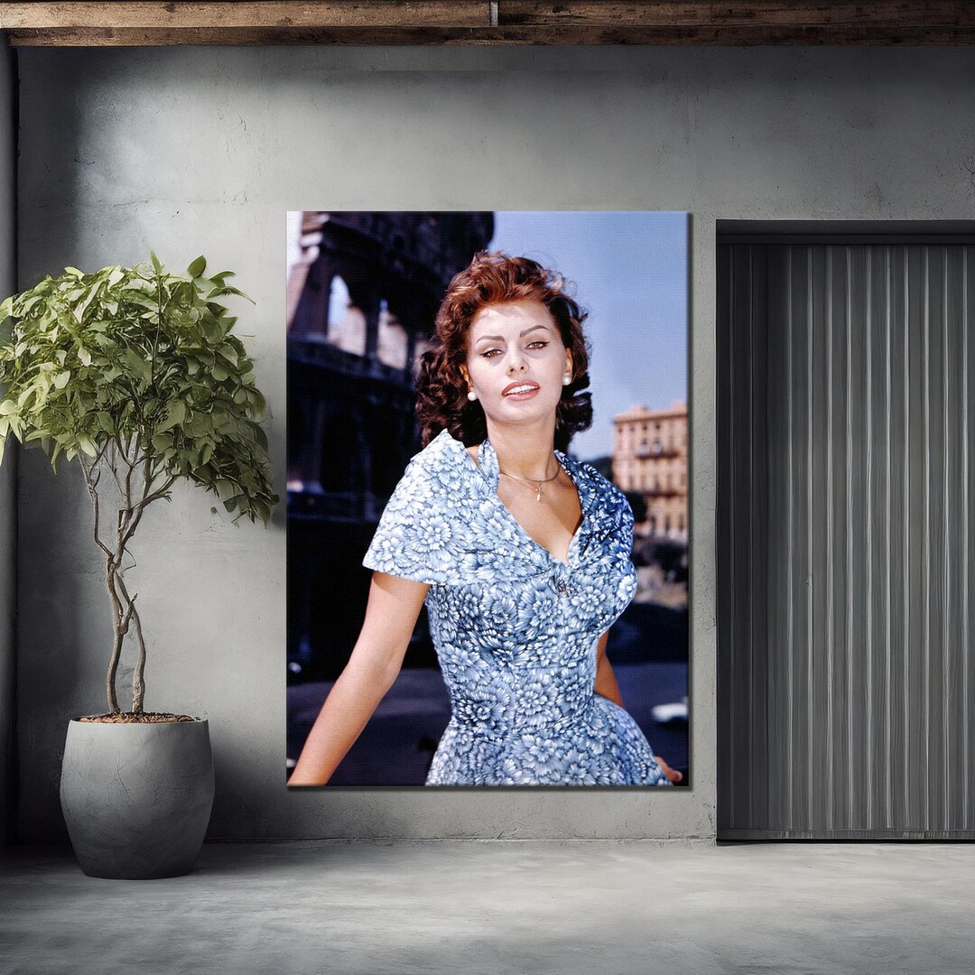 Sophia Loren Blue Floral Dress Vintage Canvas Wall Art, Classic ...