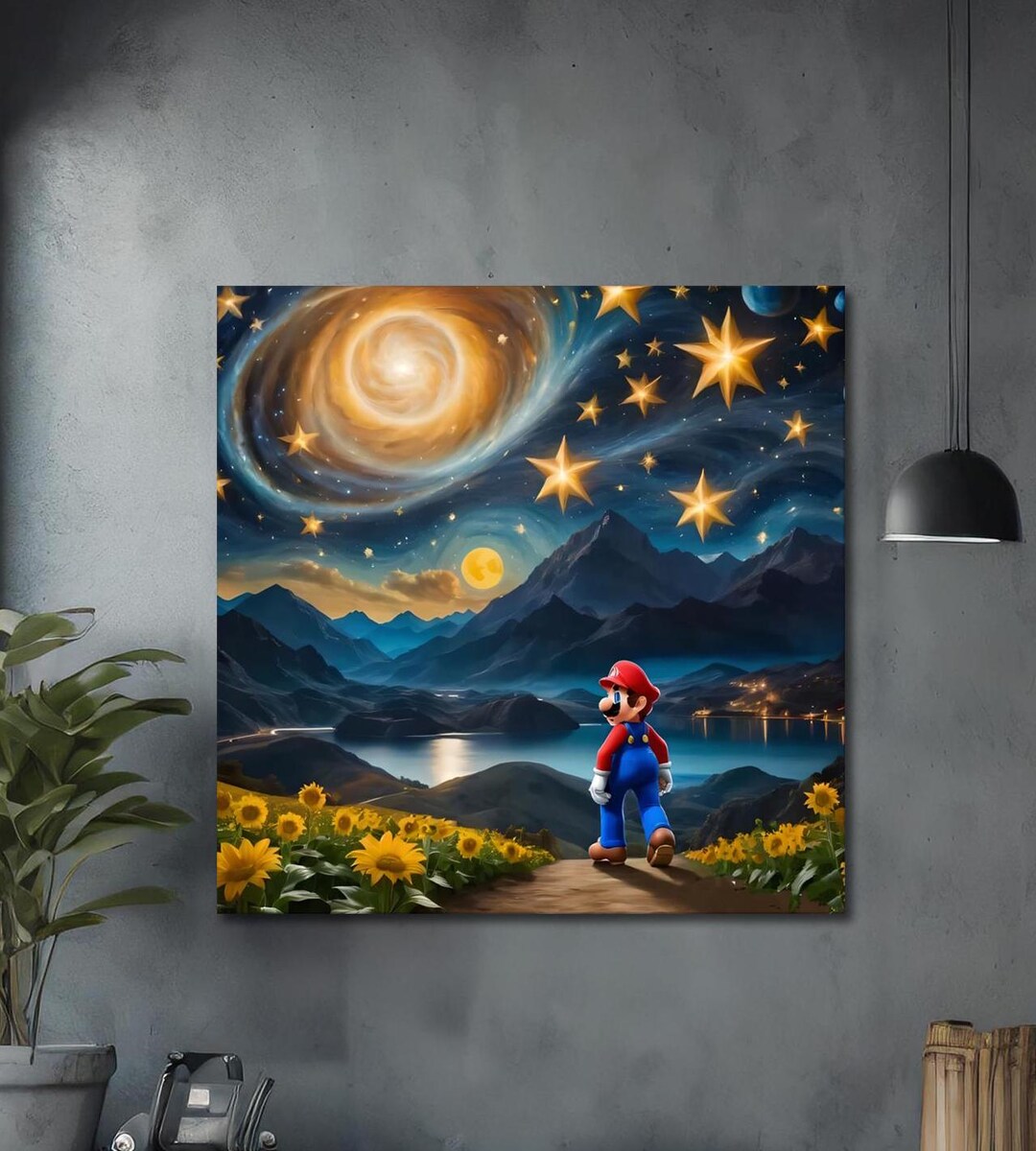 Mario Canvas Wall Art Super Mario Starry Night,mario Bros Canvas Art ...