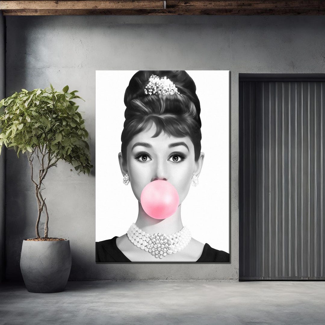 Audrey Hepburn Bubble Gum Print, Woman Poster, Famous Canvas Art ...
