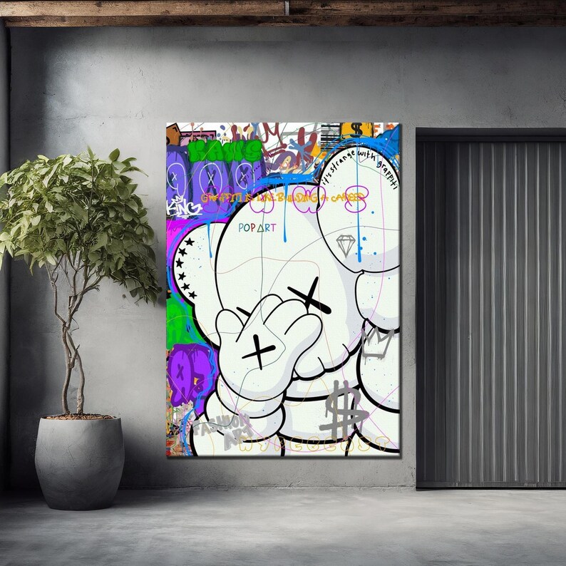 Shy Kaws Street Graffiti Art KAWS Pop Art Canvas Urban Contemporary ...