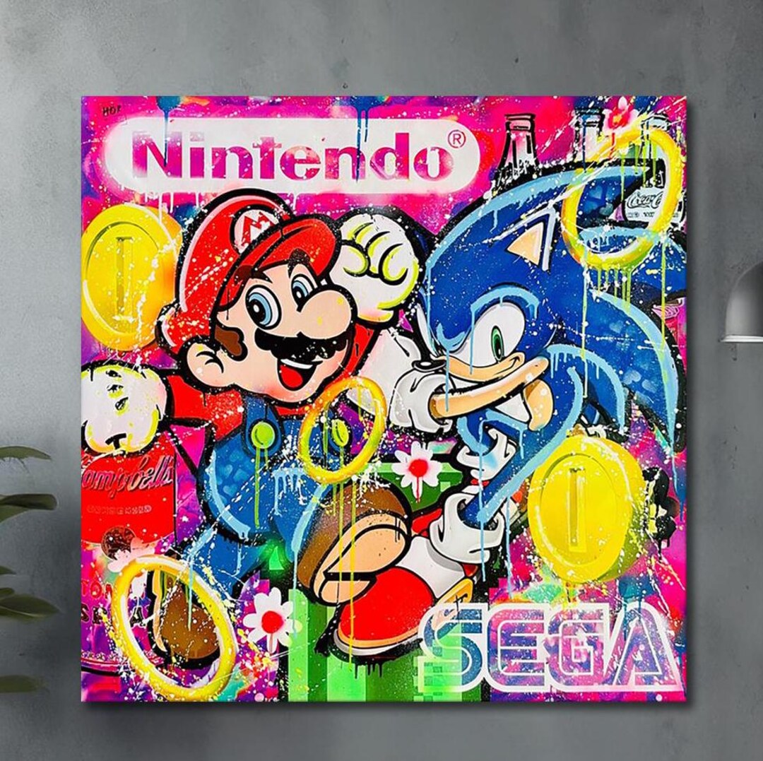Street Graffiti Nintendo Mario Pop Art Canvas Wall Art, Bold Urban ...