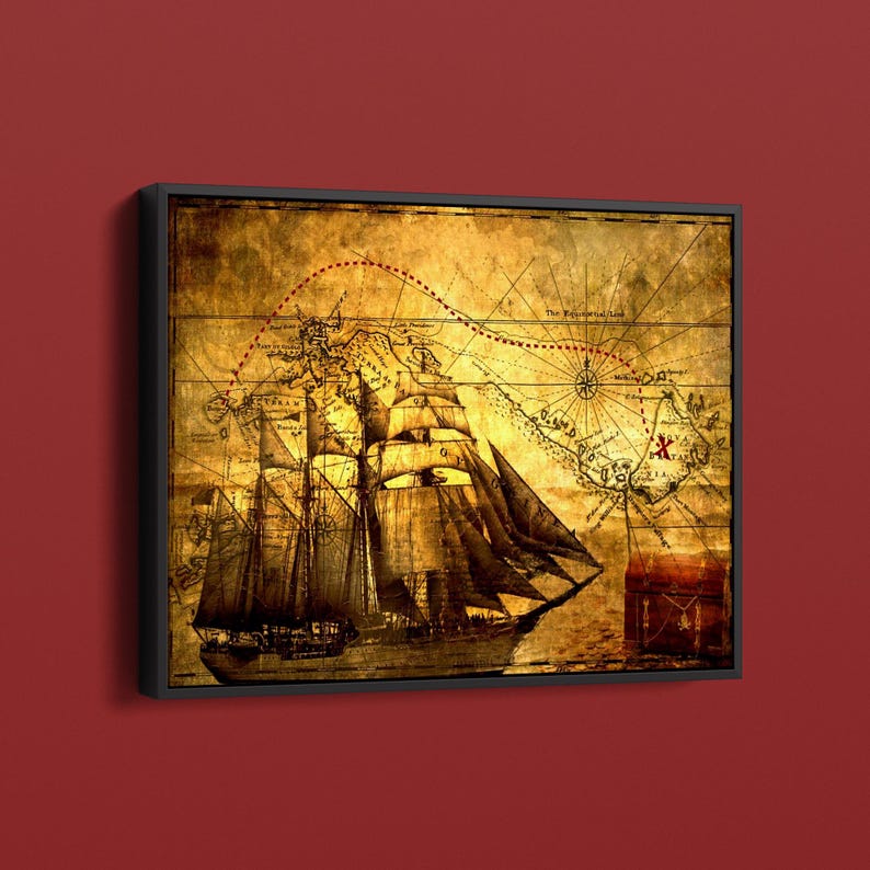 Old Pirates Treasure Map Canvas Wall Art | Poster Print Decor for Home ...