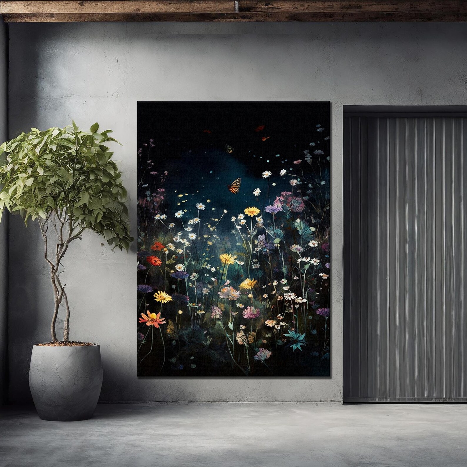 Vintage Wildflower Field Framed Wall Art – Botanical Landscape Canvas ...