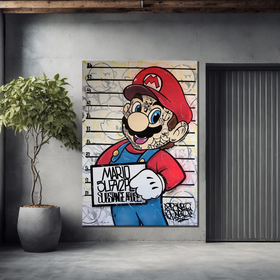 Banksy Guilty Mario Graffiti Pop Art Canvas, Banksy Style Pop Art ...