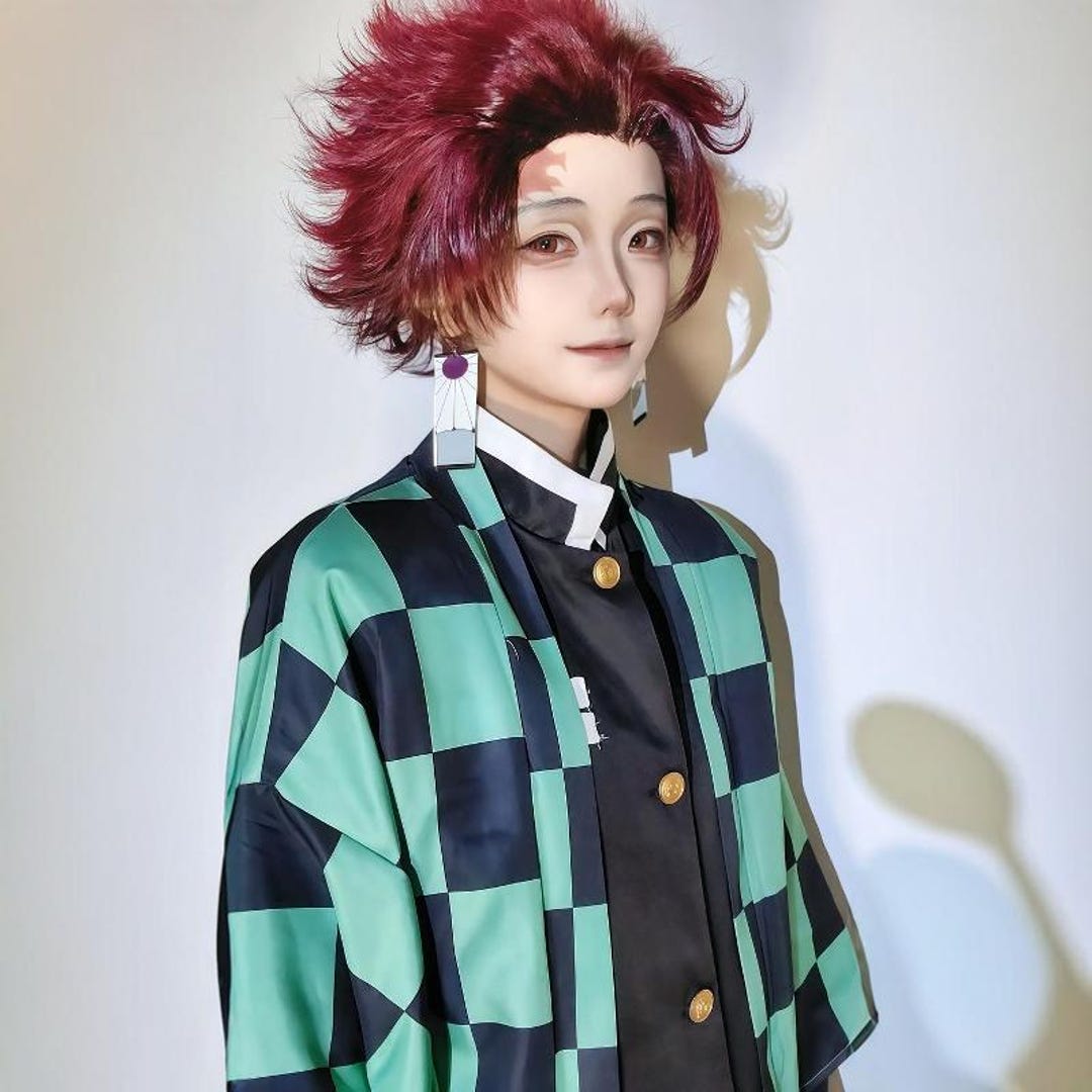 Demon Slayer Tanjiro Cosplay Full Set Ichimatsu - Pattern Haori+leather ...