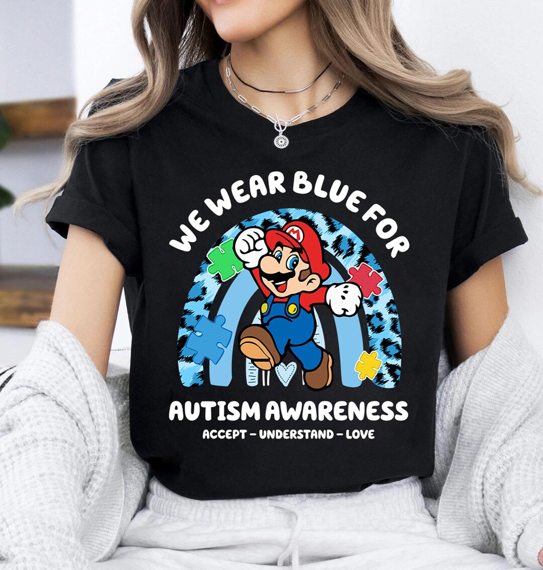 Super Mario We Wear Blue for Autism Awareness Shirt, Autism Awareness ...