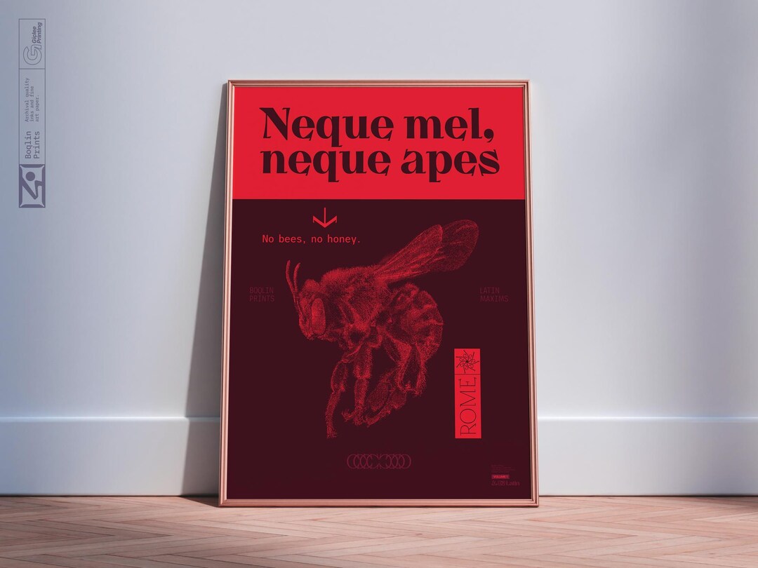 Latin Maxim Print Fine Art Print Bees and Honey Poster Latin Quote LQ4D ...