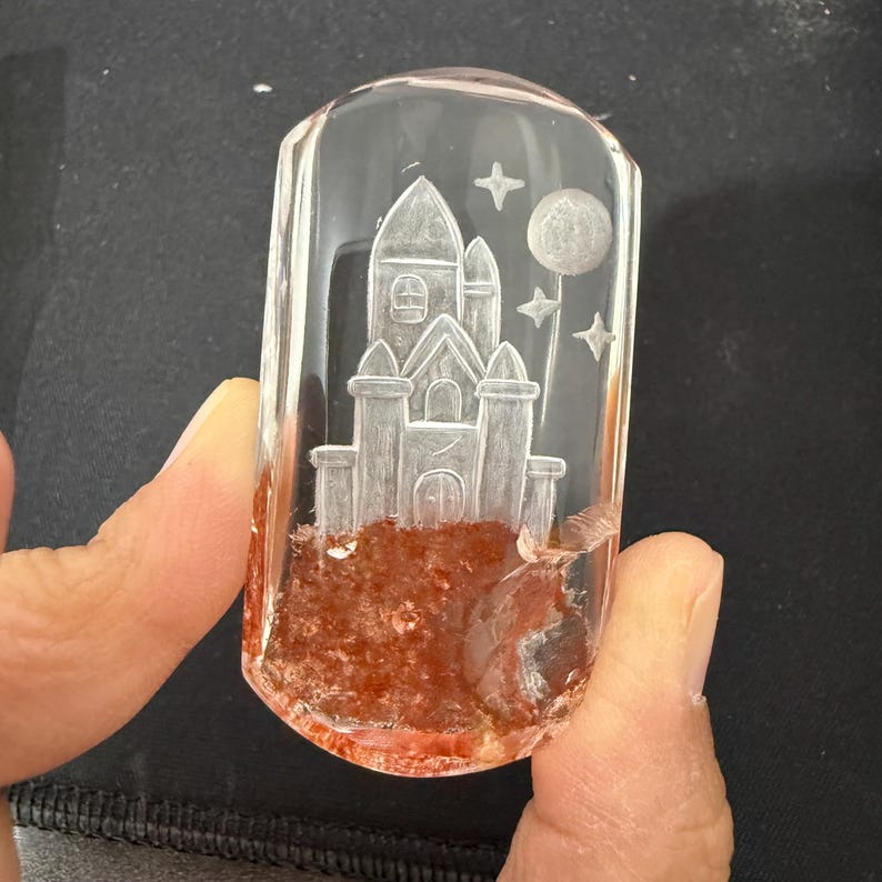 Clear Quartz Castle Intaglio, Gold Hematoid Crystal Palm Stone - Etsy