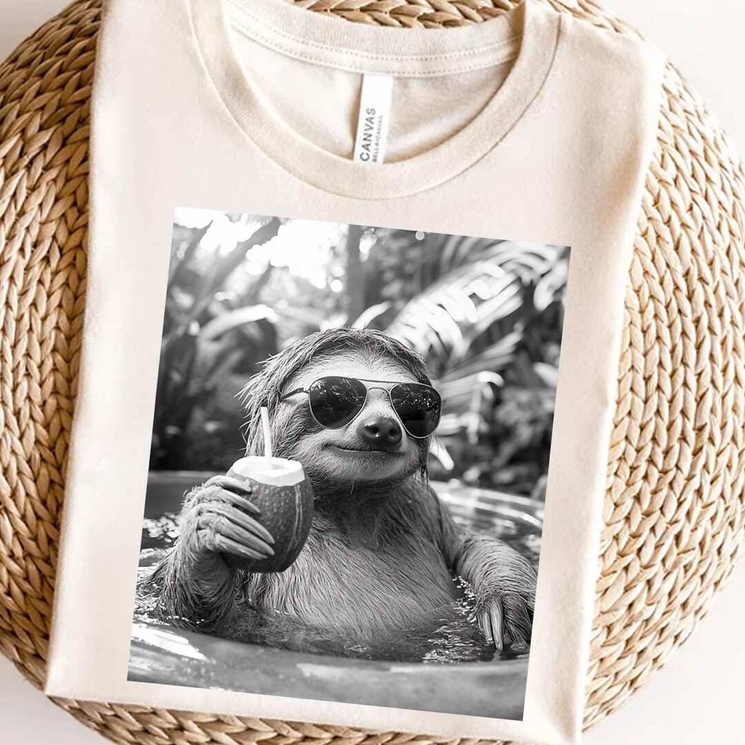Cool Sloth Drinking Coconut PNG, Funny Tropical Animal Sublimation ...