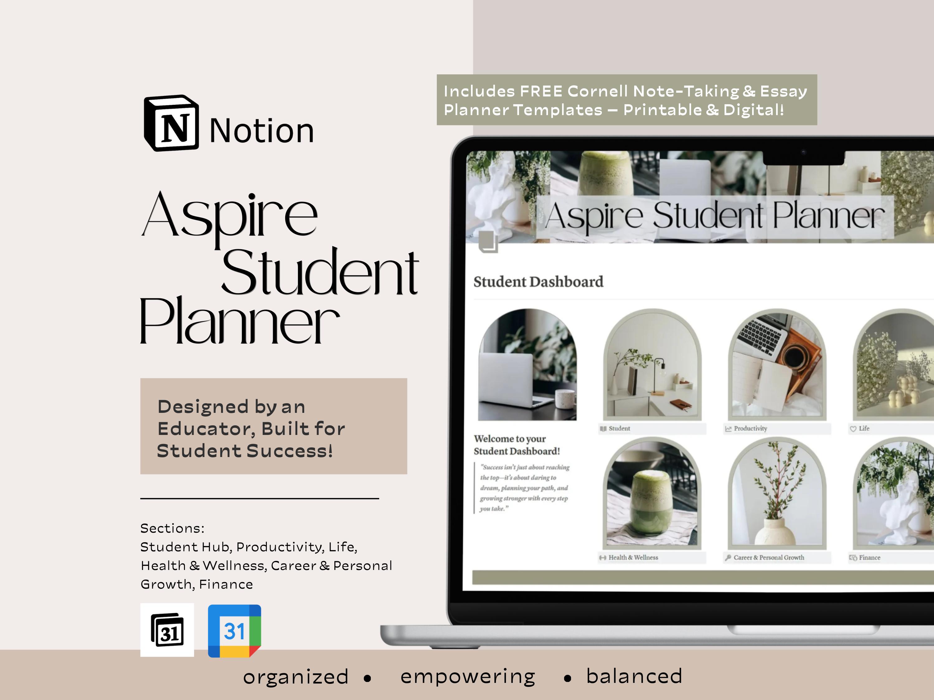 Notion Aspire Student Planner for University | Academic Organizer ...