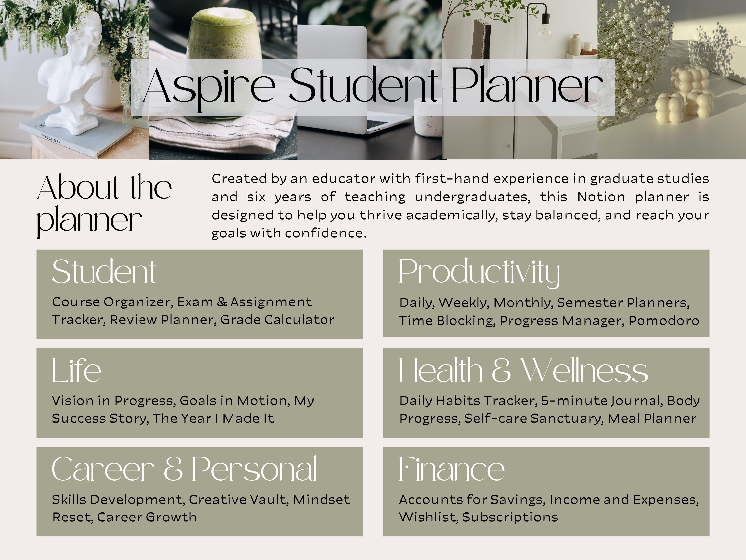 Notion Aspire Student Planner for University | Academic Organizer ...