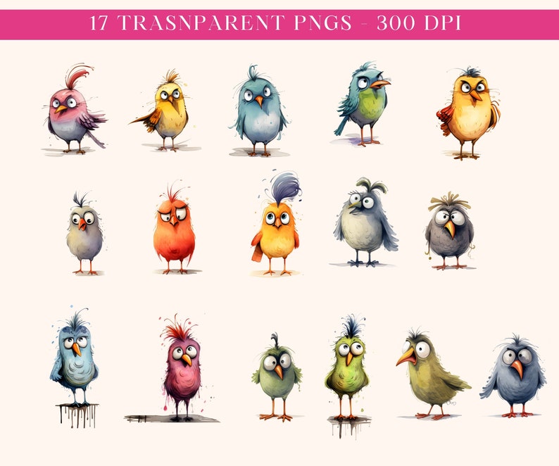 Quirky Birds Clipart, Funny Bird Clipart Bundle Funny Bird PNG, Quirky ...