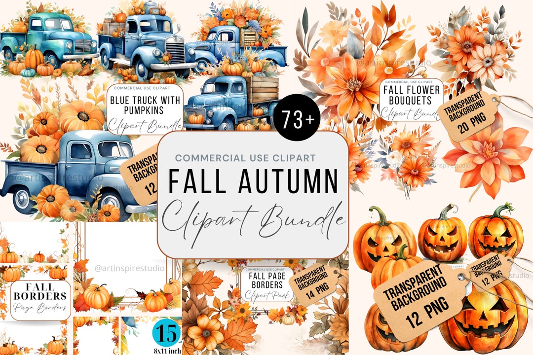 Autumn Clipart Bundle, Fall Watercolor Clipart Pack , Falling Leaves ...