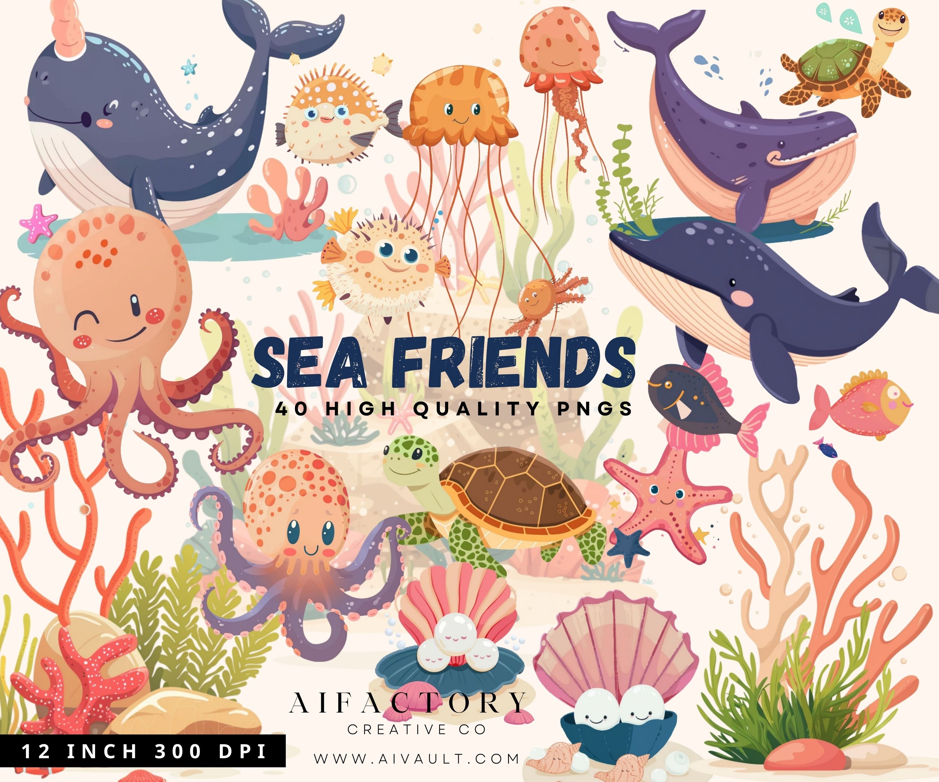 Sea Animals Clipart, Underwater Clipart Under the Sea Animals Sea ...