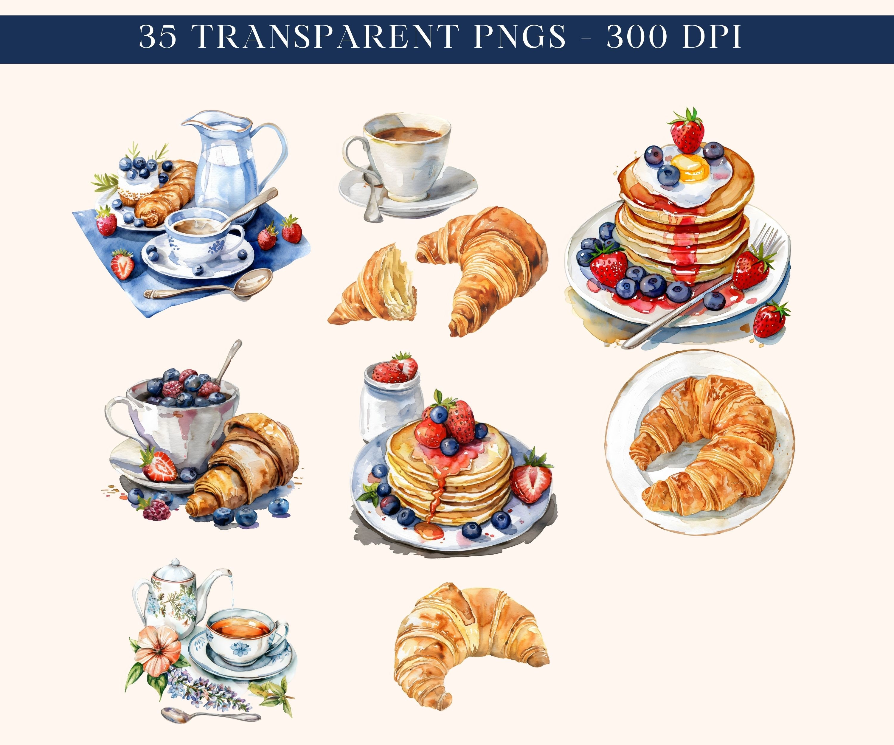 Watercolor Breakfast Foods Clipart, Coffee Bacon and Egg Clip Art ...