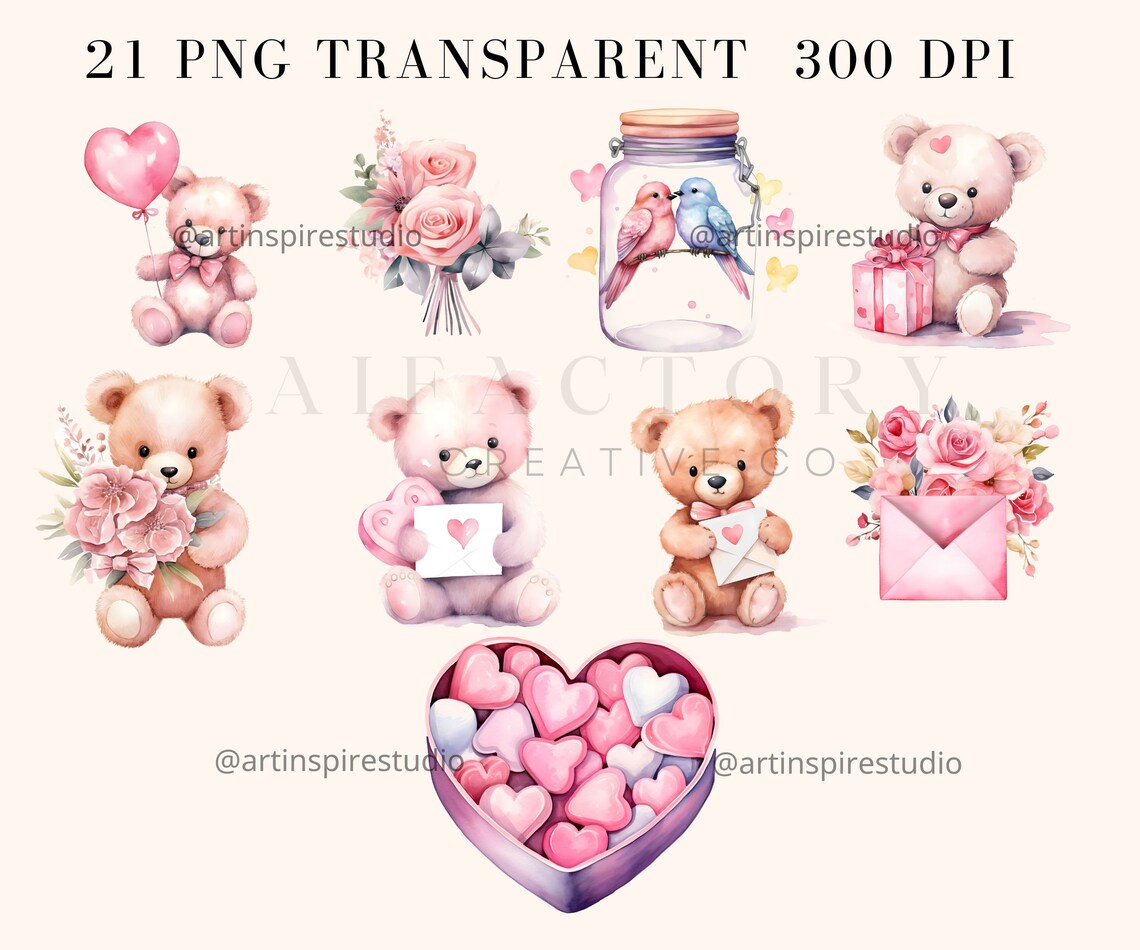 Pink Valentine Bear Clipart Teddy Bear Clipart Baby Bird Graphics Cute ...