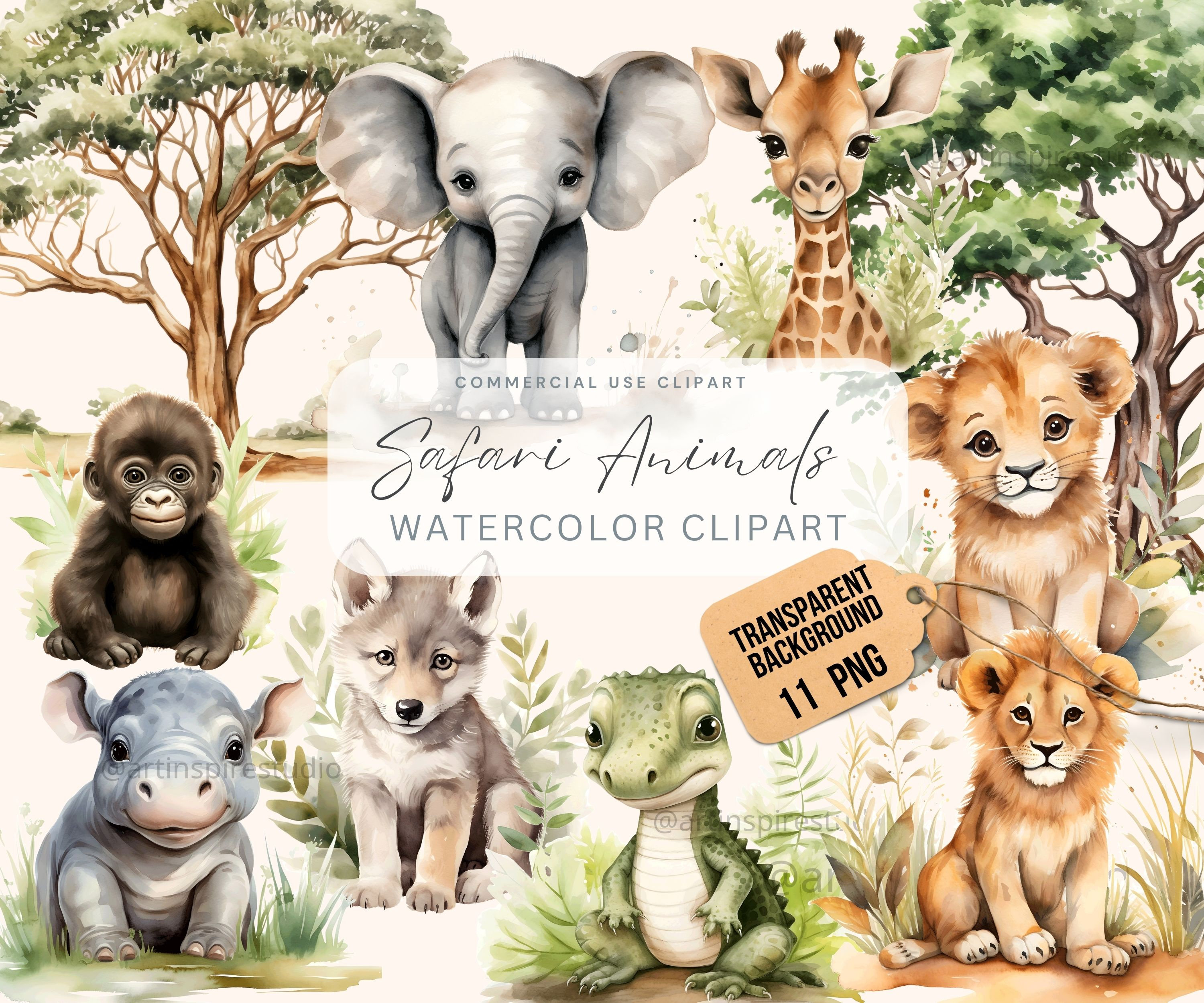 Safari Animals Clipart Watercolor Jungle Animals Nursery Wall - Etsy