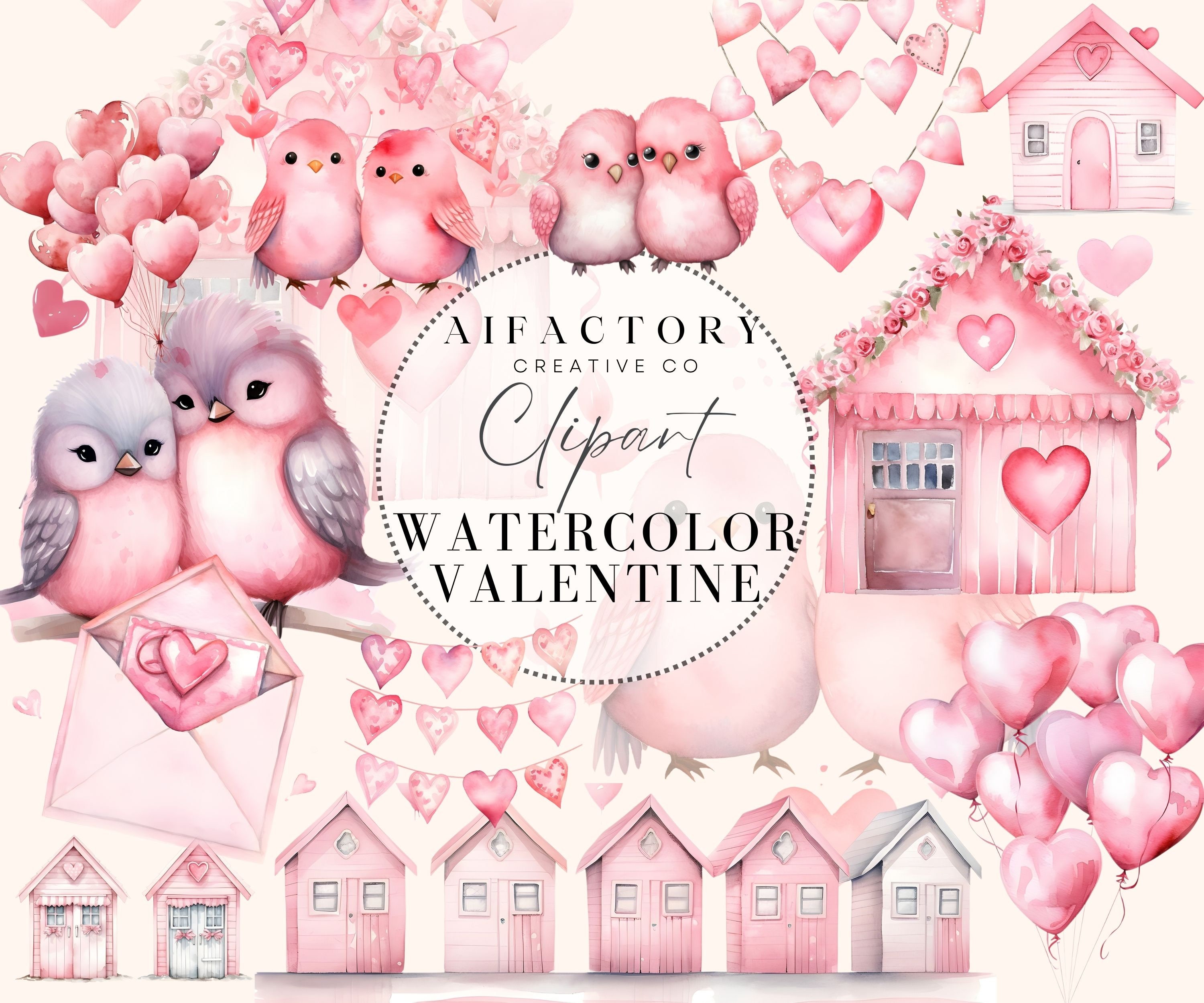 Love Pink Clipart, Watercolor Pastel Pink Valentine Clipart, Cute ...