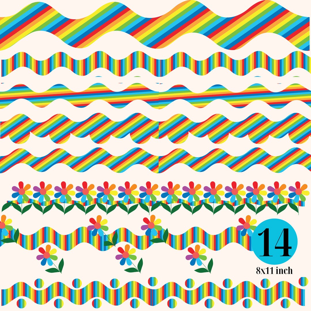 Scalloped Borders Clipart, Wavy Border Clipart, Rainbow Page Border ...