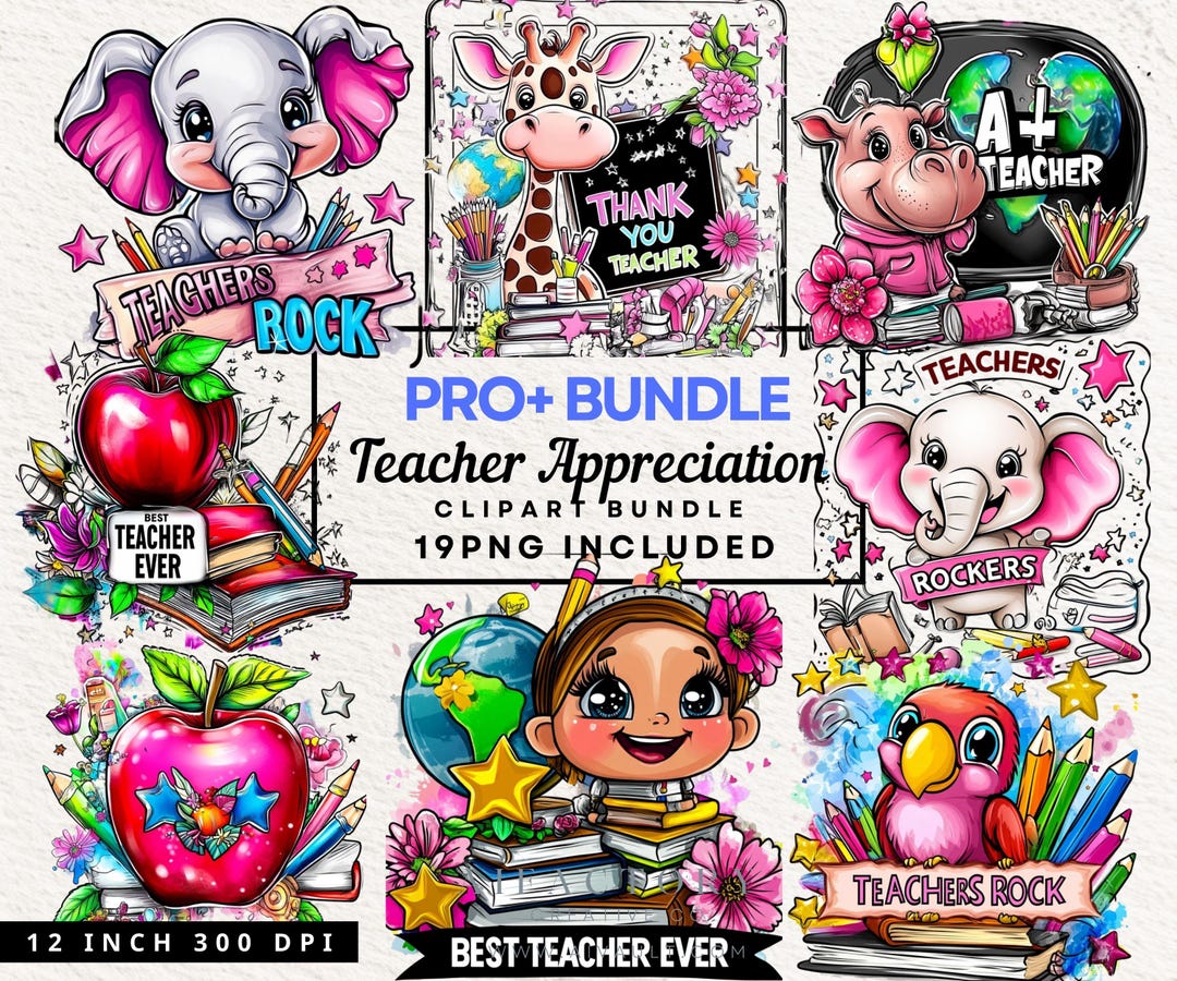 19 Watercolor Teacher Thank You Clipart Bundle, Back to School PNG ...