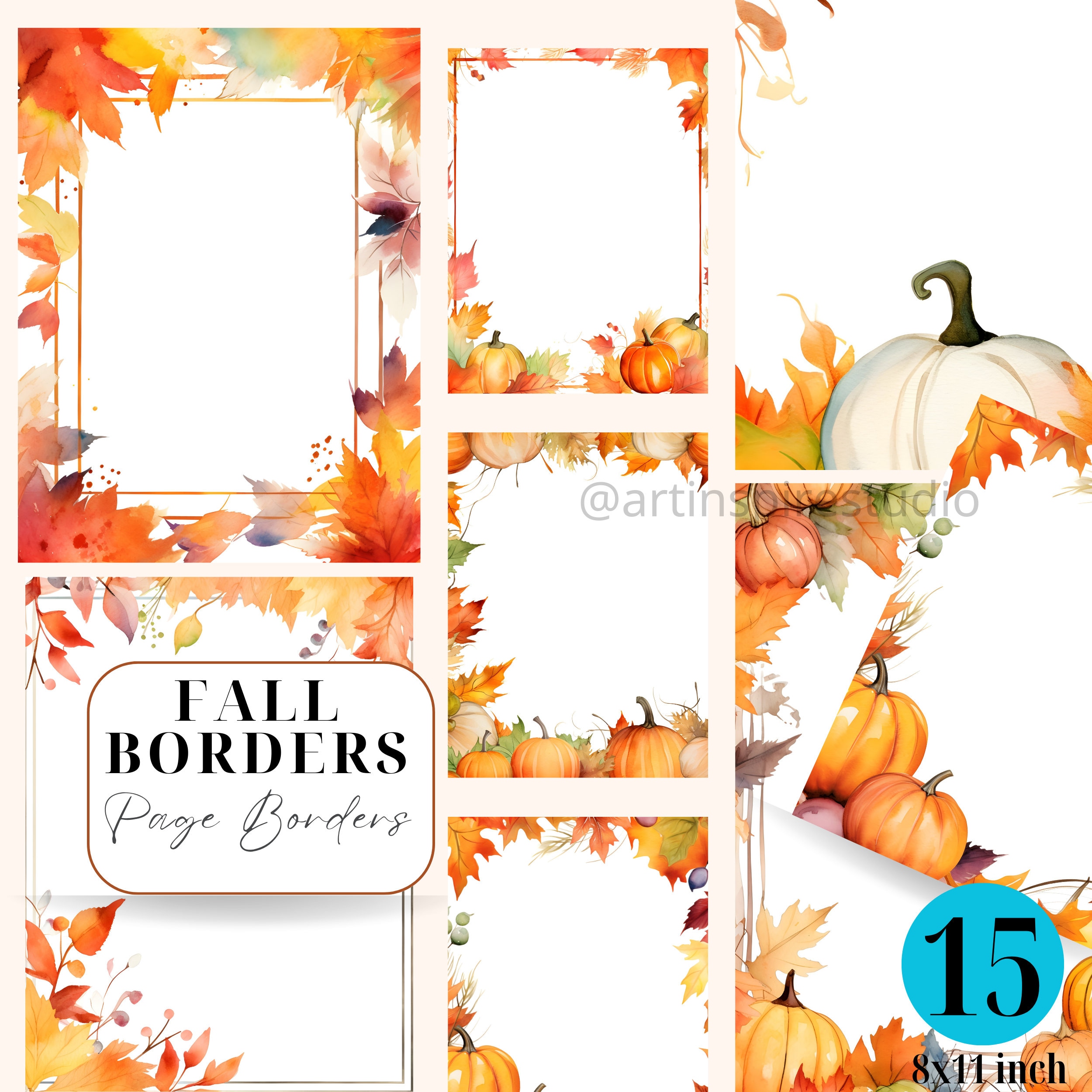 Autumn Clipart Bundle, Fall Watercolor Clipart Pack , Falling Leaves ...