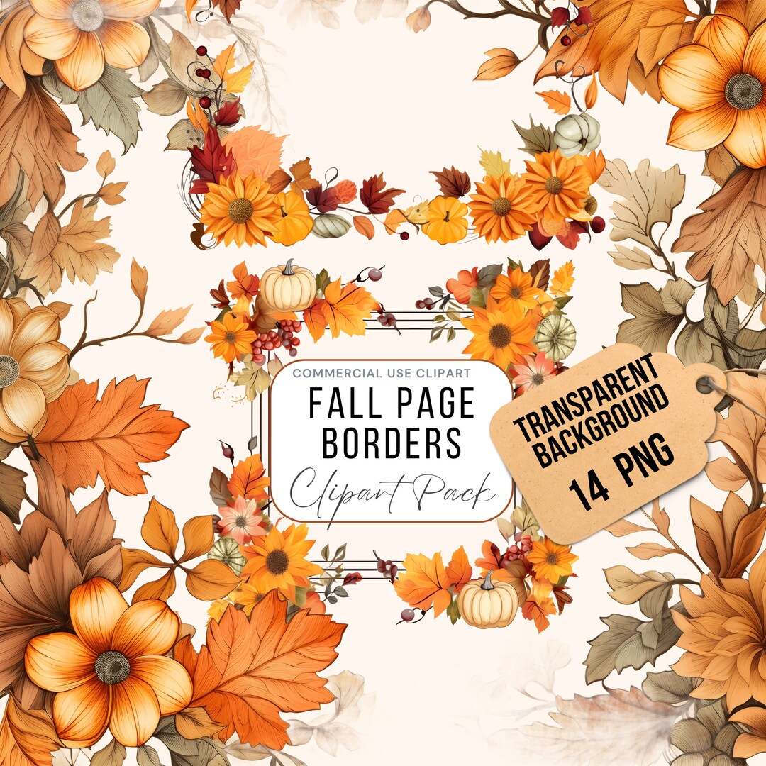 Fall Flower Border Clipart Pumpkin Border Clipart Autumn Leaves Border ...