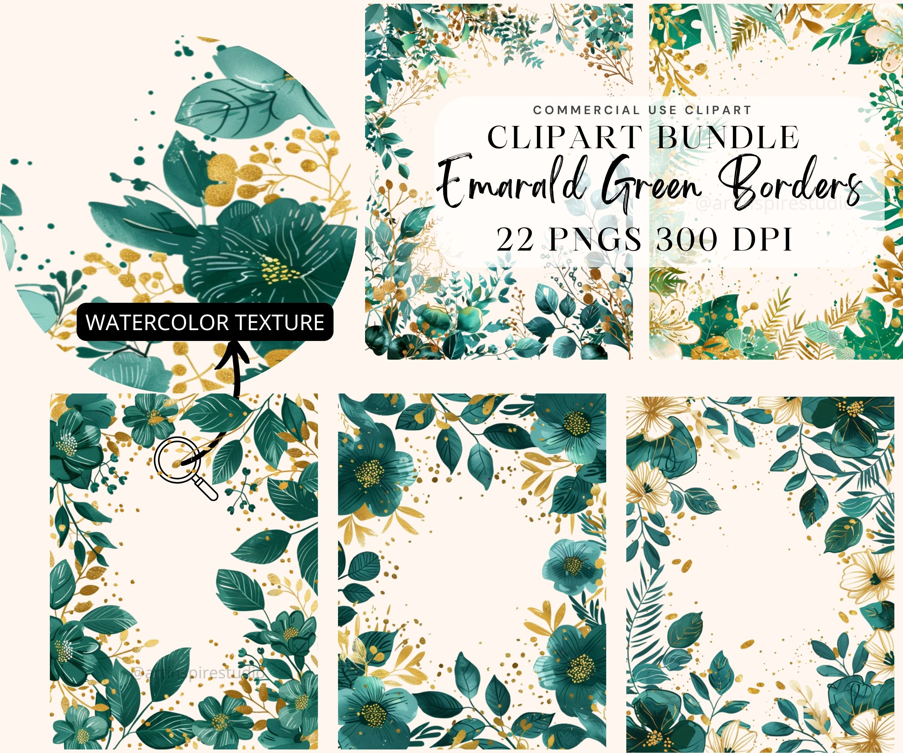 22 Emarald Green Flower Border Clipart Floral Border Clipart Watercolor ...