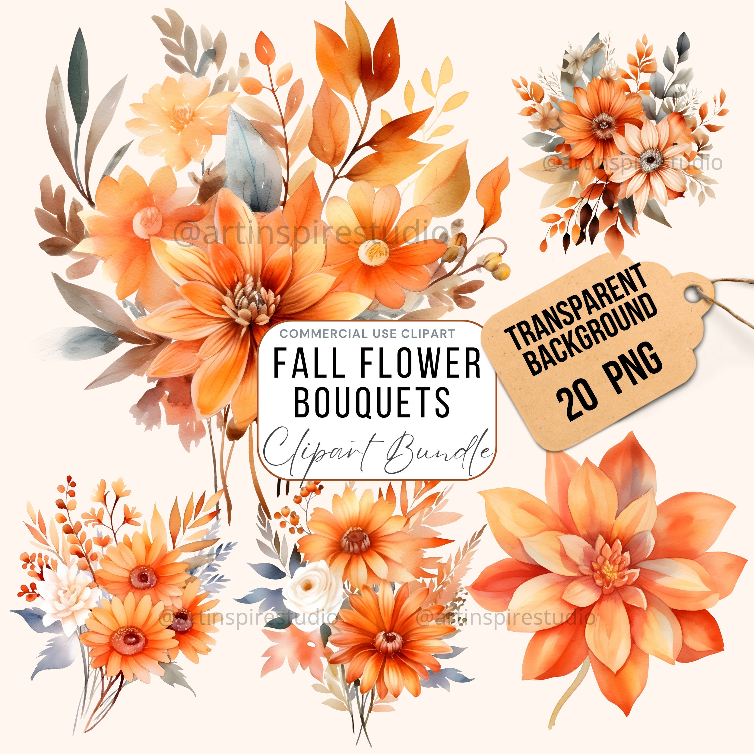 Autumn Clipart Bundle, Fall Watercolor Clipart Pack , Falling Leaves ...