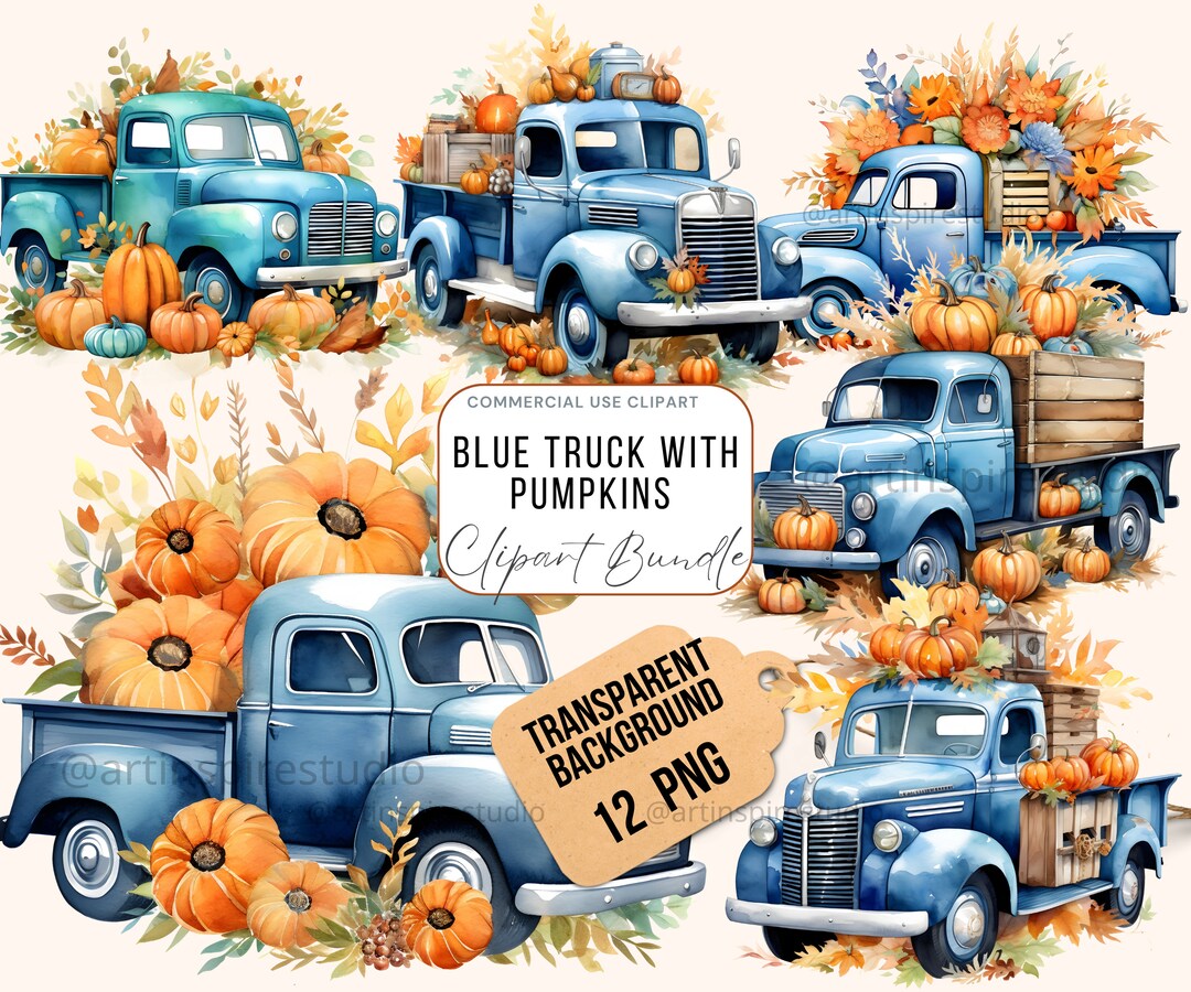 Fall Truck Clipart, Blue Truck Clipart, Little Blue Truck With Pumpkins ...