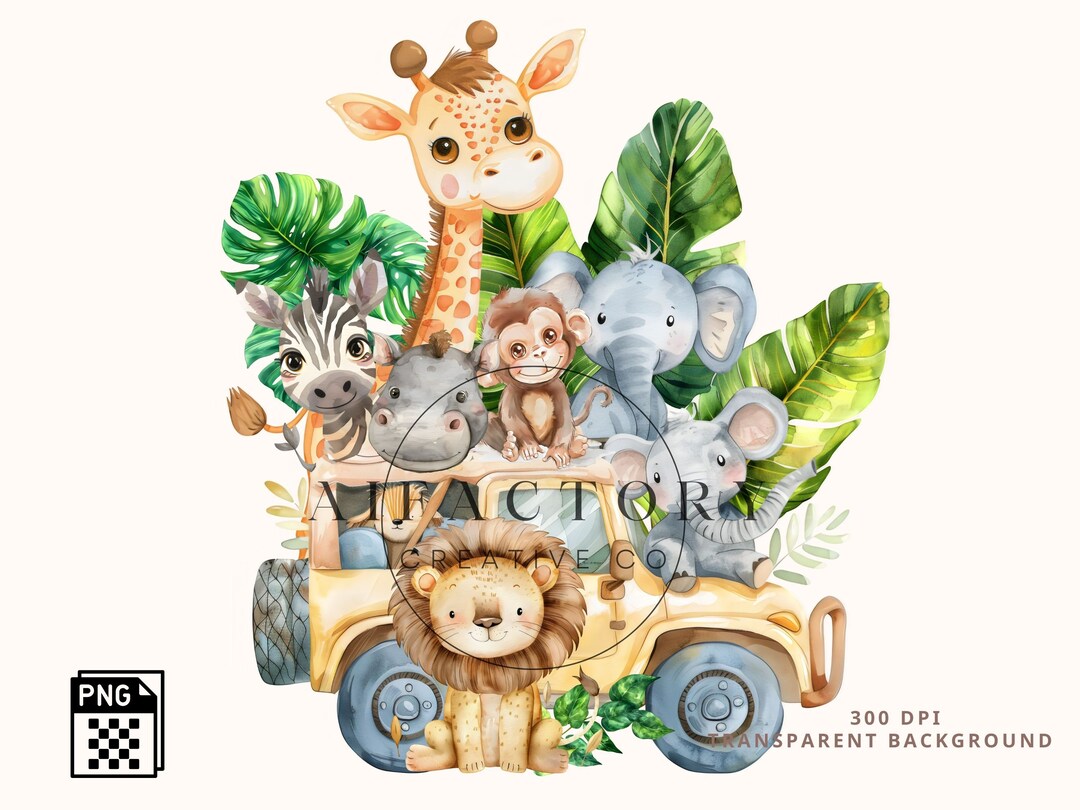 Baby Safari Animals, Watercolor Clipart Nursery Decor, Lion, Tiger ...