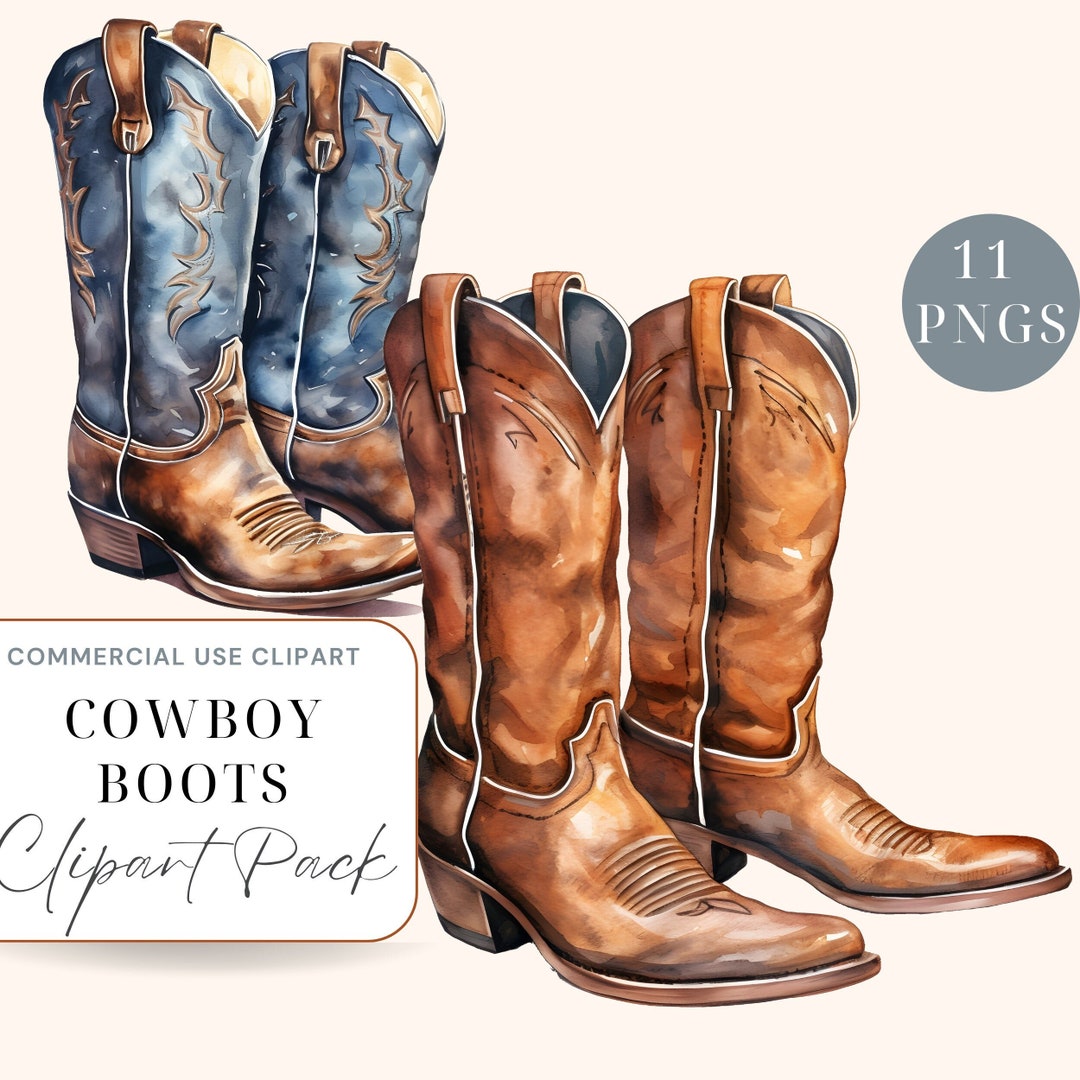Watercolor Cowboy Boot Clipart, Western Boots Clipart for Commercial ...