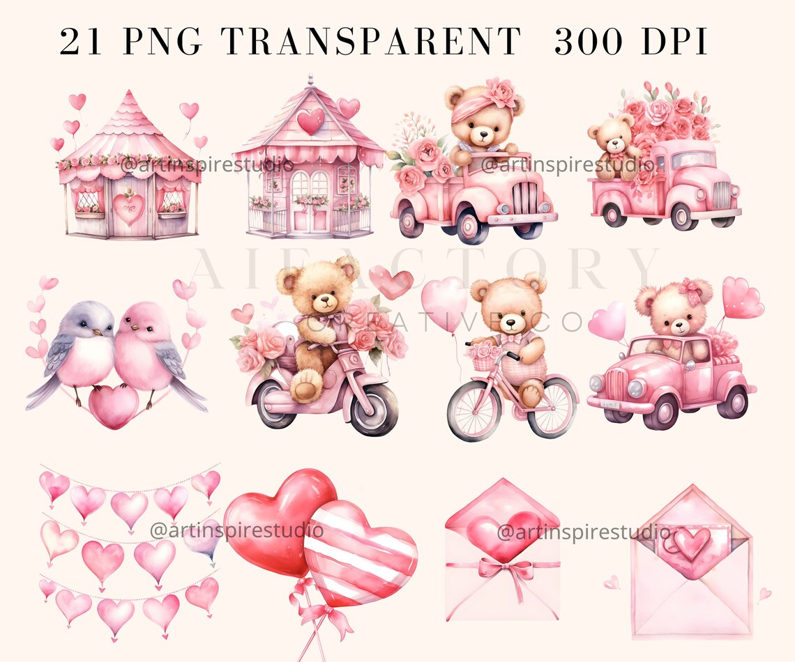 Pink Valentine Bear Clipart Teddy Bear Clipart Baby Bird Graphics Cute ...
